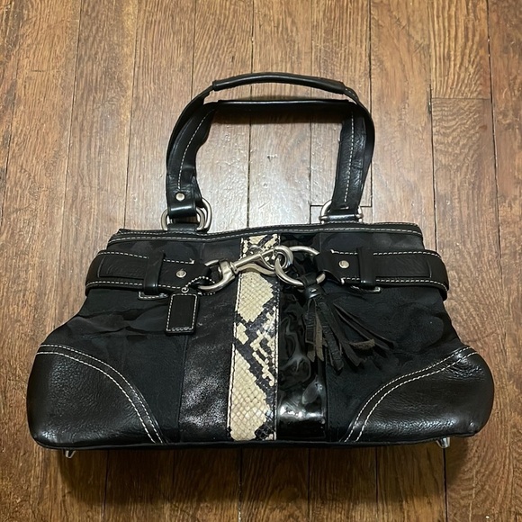 Coach | Bags | Coach Hampton Signature Canvas Python Black Tote Purse ...